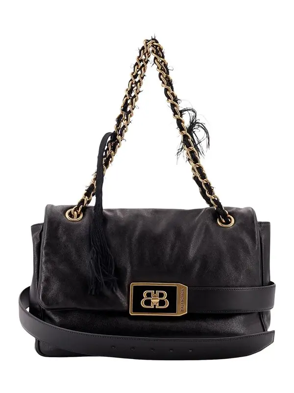 Balenciaga Modu Flap Leather Shoulder Bag - Black
