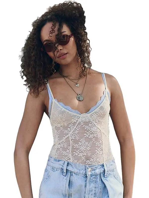 Free People Ready To Go Lace Bodysuit - Banana Cream