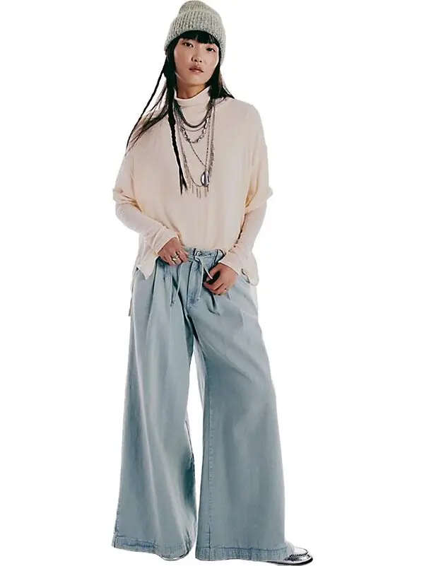 Free People Wide-leg Chino Trousers - Pearl Blue