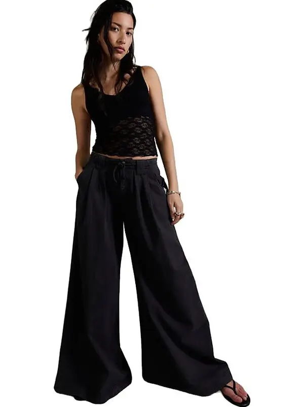 Free People Wide-leg Chino Trousers - Washed Black