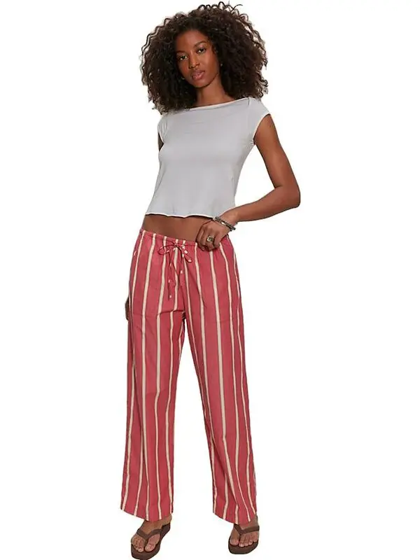Donni. The Stripe Pop Drawstring Pants - Raspberry Stripe