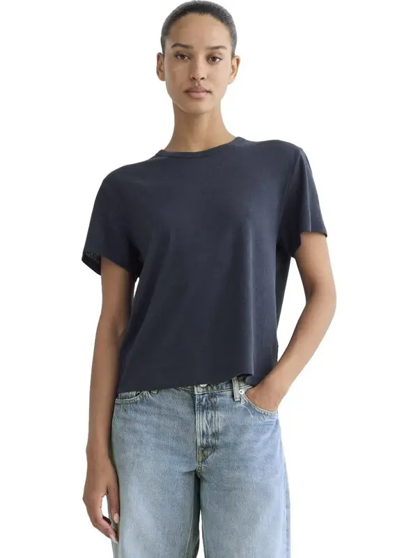 Everlane Box-cut Cotton Linen T-shirt - Navy