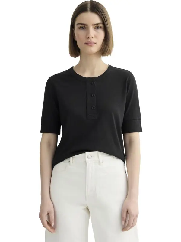 Everlane Cotton Linen Henley Shirt - Black