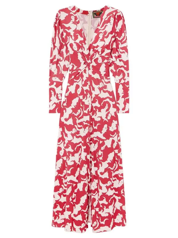 La DoubleJ Mother Twist-front Printed Midi Dress - Red