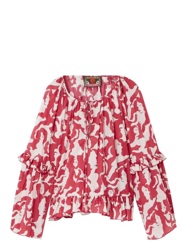 La DoubleJ Mother Ruffled Printed Top - Red