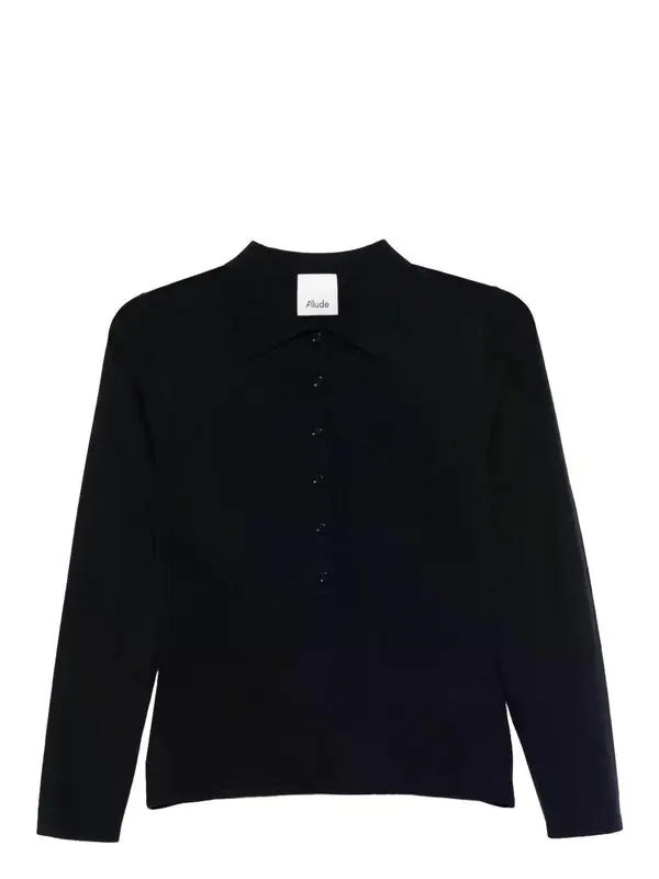 ALLUDE Fine-knit Polo Shirt - Blue
