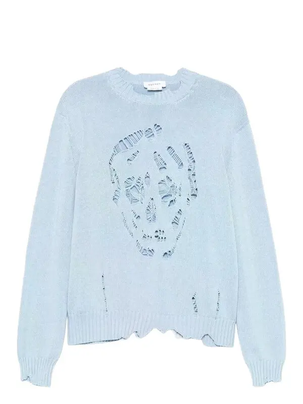 Alexander McQueen Distressed Skull Sweater - Blue