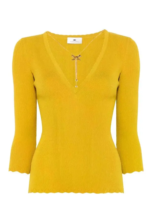 Elisabetta Franchi Necklace Detail Ribbed Top - Yellow