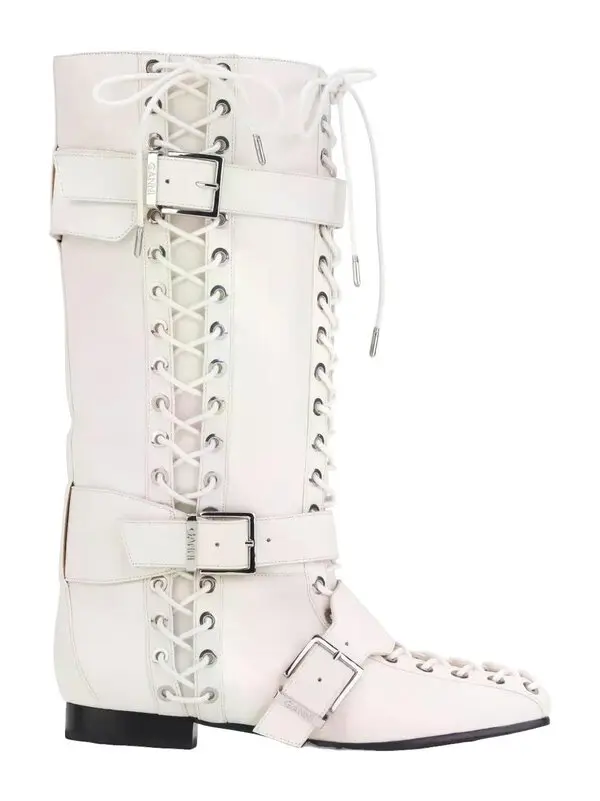 GANNI Lace-up Boots - White