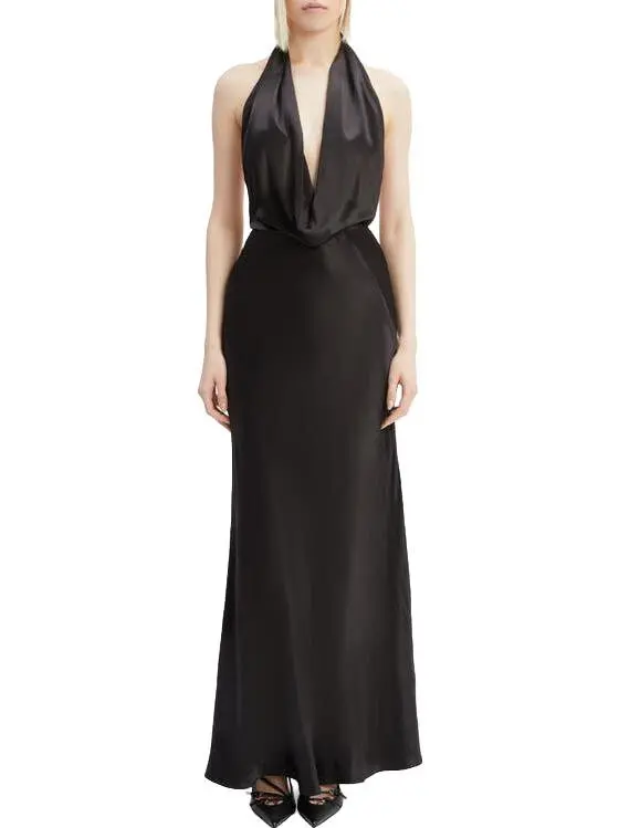 Bardot Nola Halter Neck Satin Dress - Black