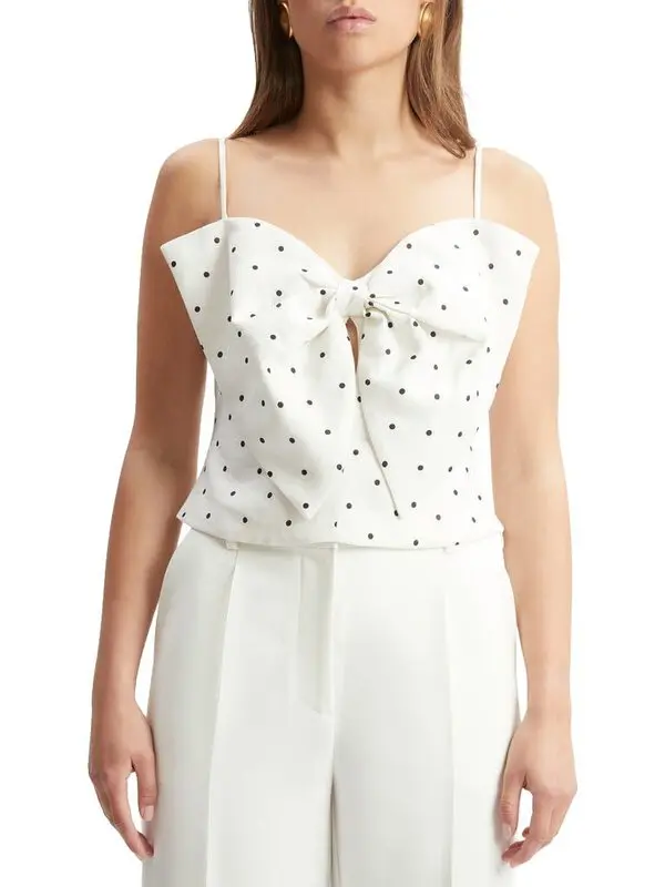 Bardot Vieda Bow Front Camisole - White Black Spot