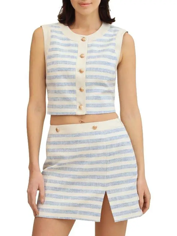 Avec Les Filles Stripe Crop Vest - Blue White Stripe