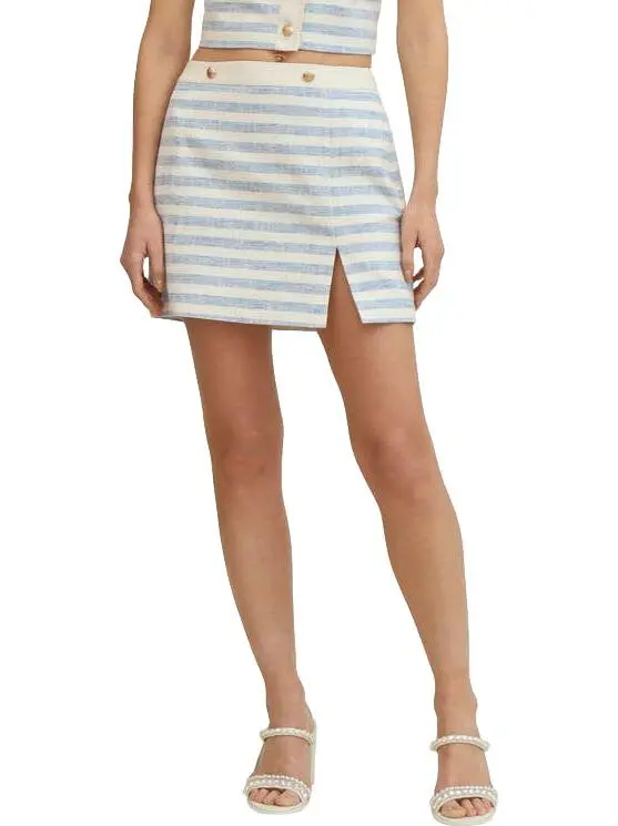 Avec Les Filles Stripe Linen Blend Miniskirt - Blue White Stripe