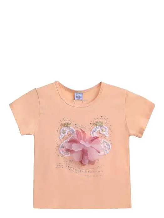 MIMI TUTU Swan Applique T-shirt - Peach