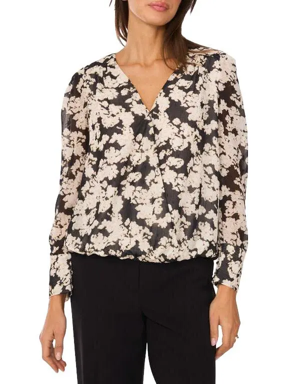 Vince Camuto Floral Print Top - Rich Black