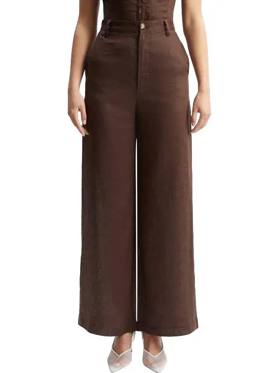 Bardot Enya High-waist Wide-leg Linen Pants - Chocolate