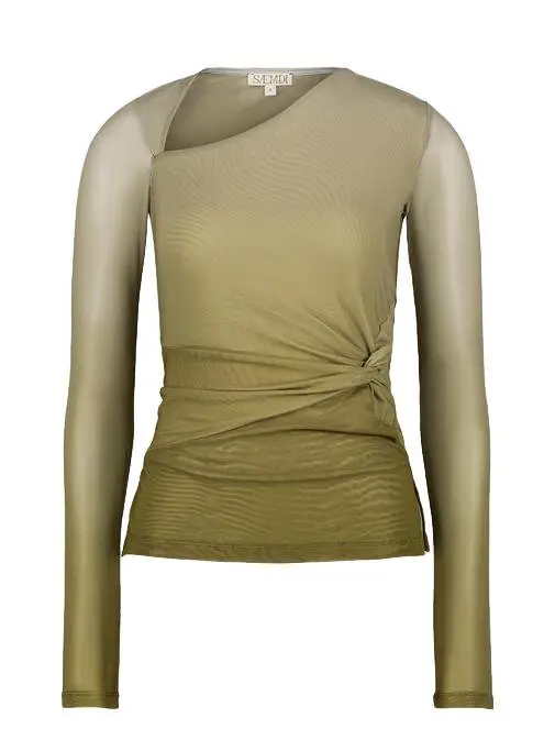 SAEMDI Gradient Mesh Top - Olive Green Gradient