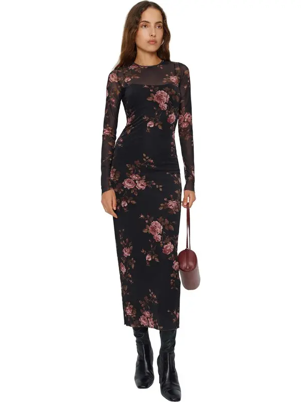 REFORMATION Mesh Knit Midi Dress - Black