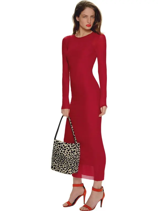 REFORMATION Rene Mesh Knit Midi Dress - Red