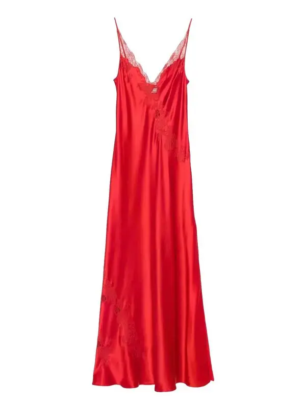 Carine Gilson Calais Caudry-lace Silk Nightdress - Red