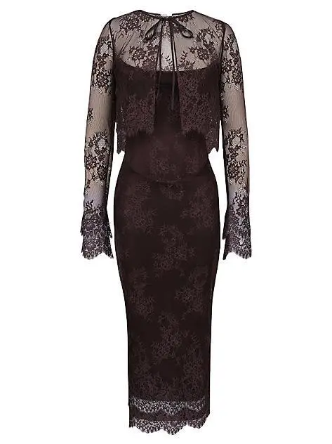 House Of Cb Larra Corset Lace Midi Dress With Bolero - Bitter Chocolate