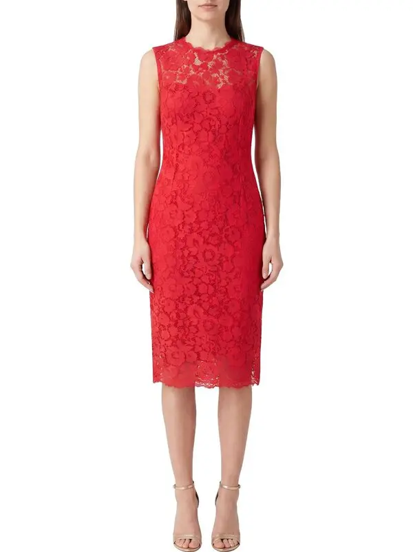 Dolce & Gabbana Sleeveless Lace Midi Sheath Dress - Red