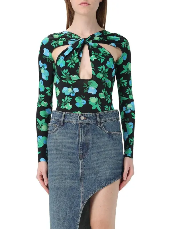 Coperni Long Sleeve Floral Print Cut-out Bodysuit - Multicolor