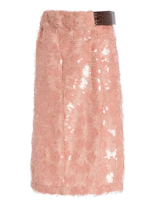 NICCOLO PASQUALETTI Chimera Belted Sequin Midi Skirt - Pink