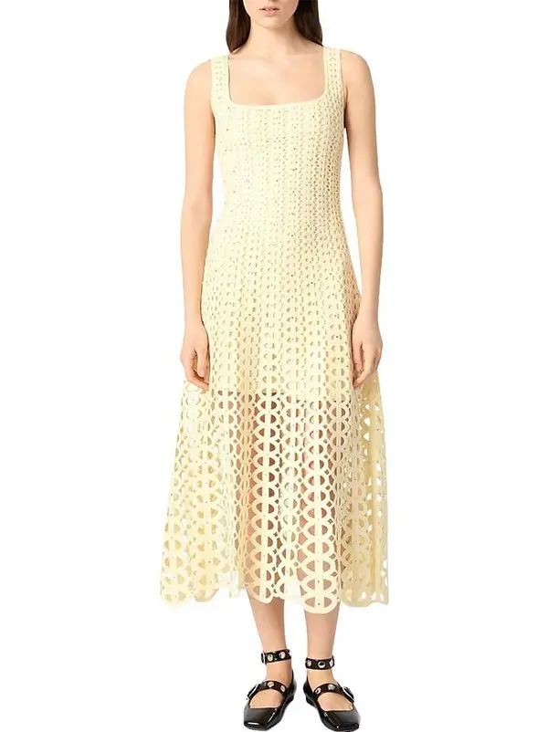 Maje Rhinestone Crochet Midi Dress - Yellow