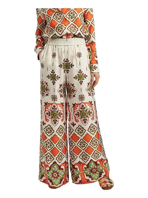 La DoubleJ Placee Printed Silk Twill Palazzo Pants - Partenope Orange