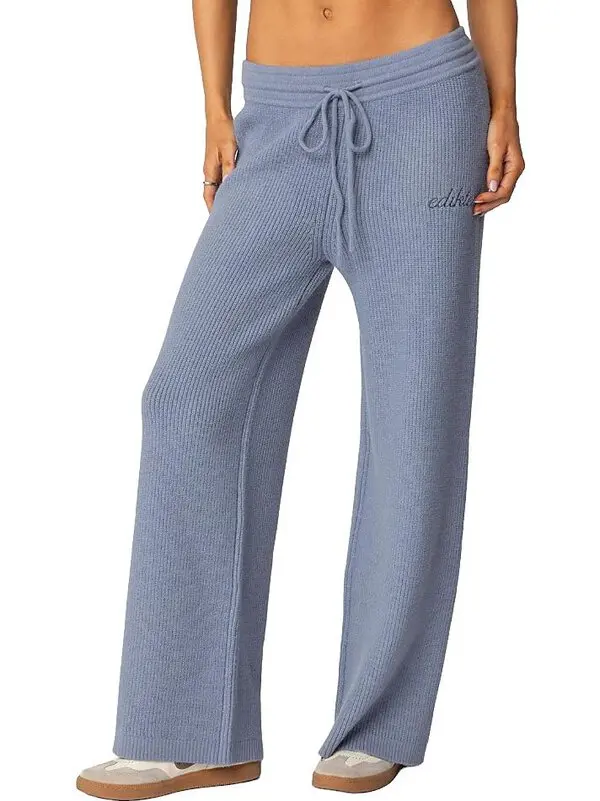 EDIKTED Kris Ribbed Knit Sweatpants - Blue