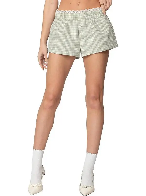 EDIKTED Lenorah Gingham Boxer Shorts - Green