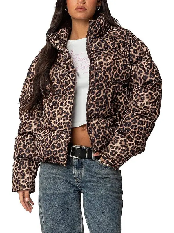 EDIKTED Dalya Printed Puffer Jacket - Leopard