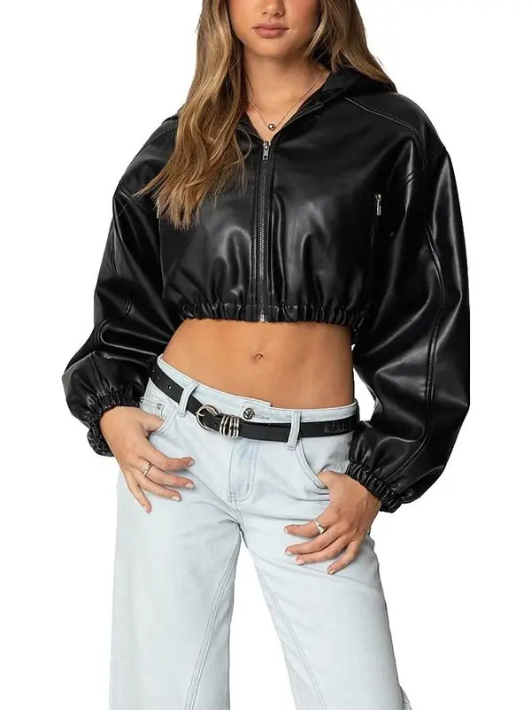 EDIKTED Hooded Cropped Jacket - Black