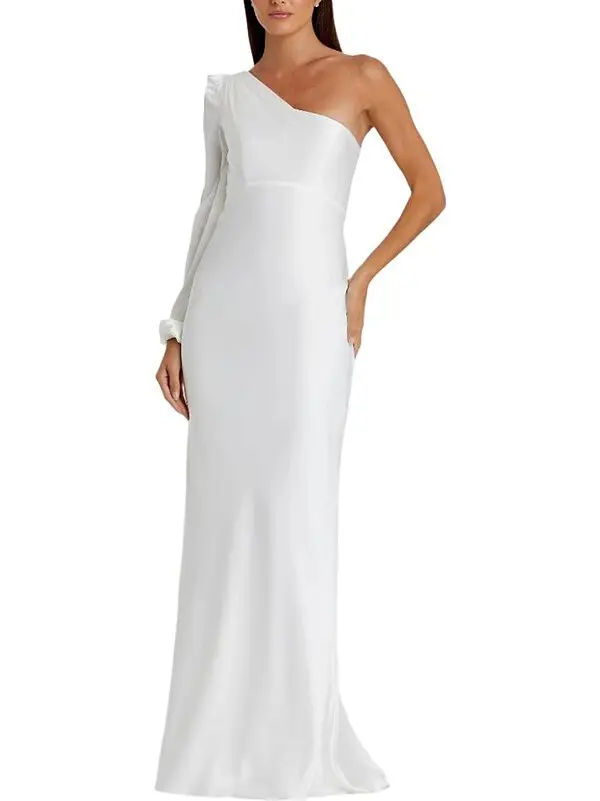 Mac Duggal Ieena One-shoulder Gown With Blouson Sleeve - White