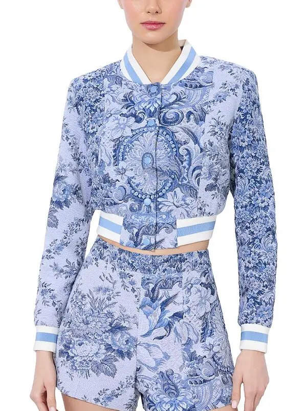 Alice + Olivia Barton Cropped Varsity Jacket - Blue Multi