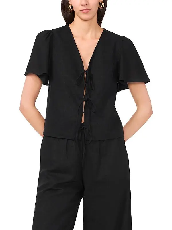 1.State Short Sleeve Tie Front Top - Rich Black