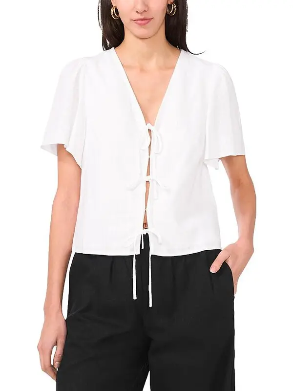 1.State Short Sleeve Tie Front Top - Ultra White