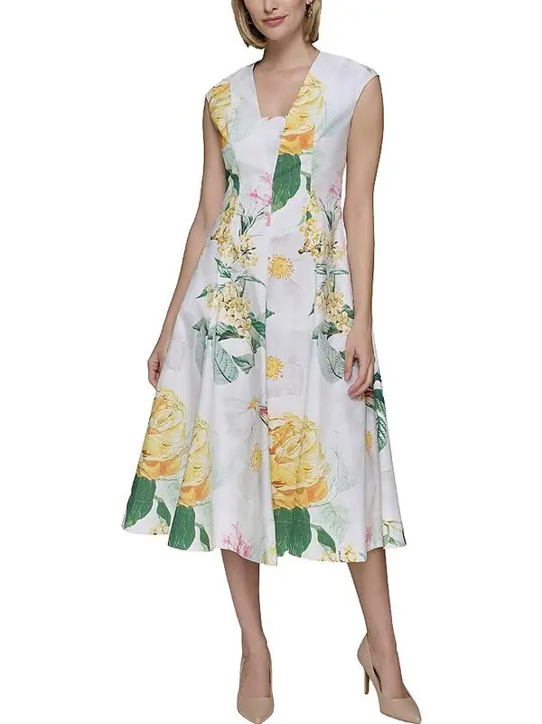 Karl Lagerfeld Paris Allover Floral Dress - Soft White Multi