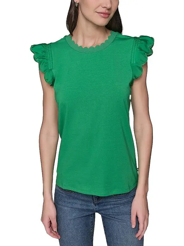 Karl Lagerfeld Paris Sleeveless Ruffled Top - Flore Gree