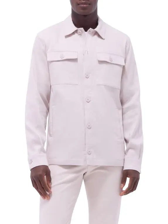 Bugatchi Linen & Cotton Stretch Shirt Jacket - Stone