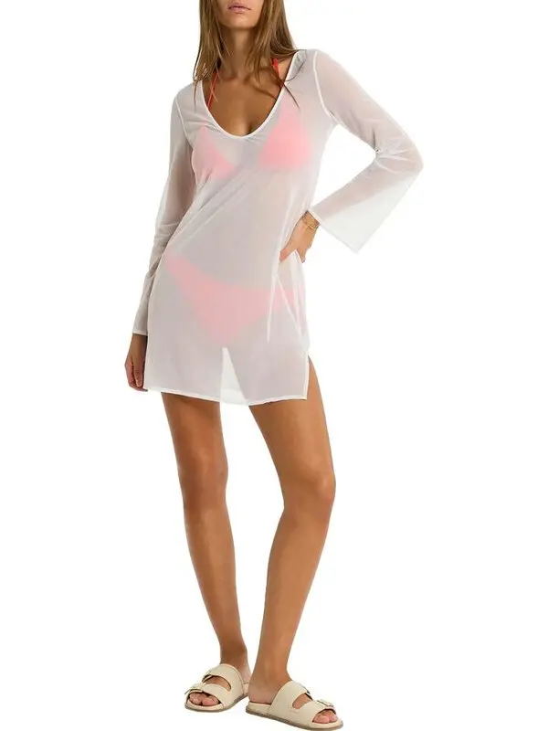 SEA LEVEL Day Club Long Sleeve Mesh Cover-up Dress - White