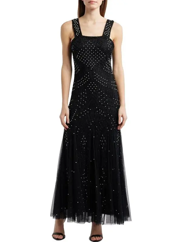 Pisarro Nights Beaded Trumpet Gown With Bolero - Black 001