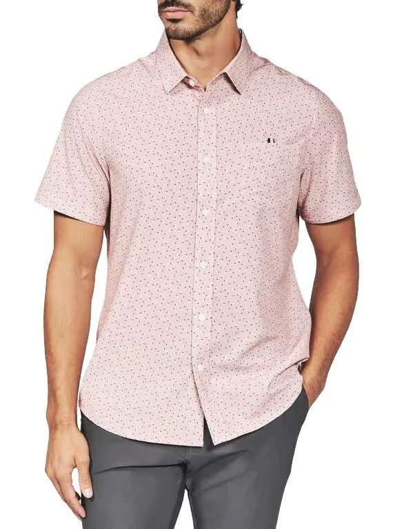 7 Diamonds Seager Geo Print Short Sleeve Performance Button-up Shirt - Rose