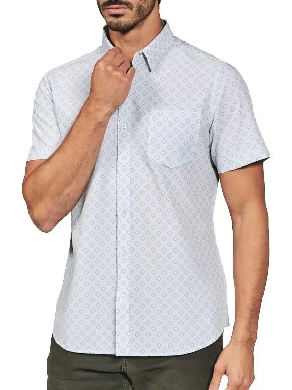 7 Diamonds Kanan Diamond Print Short Sleeve Stretch Seersucker Button-up Shirt - Fog