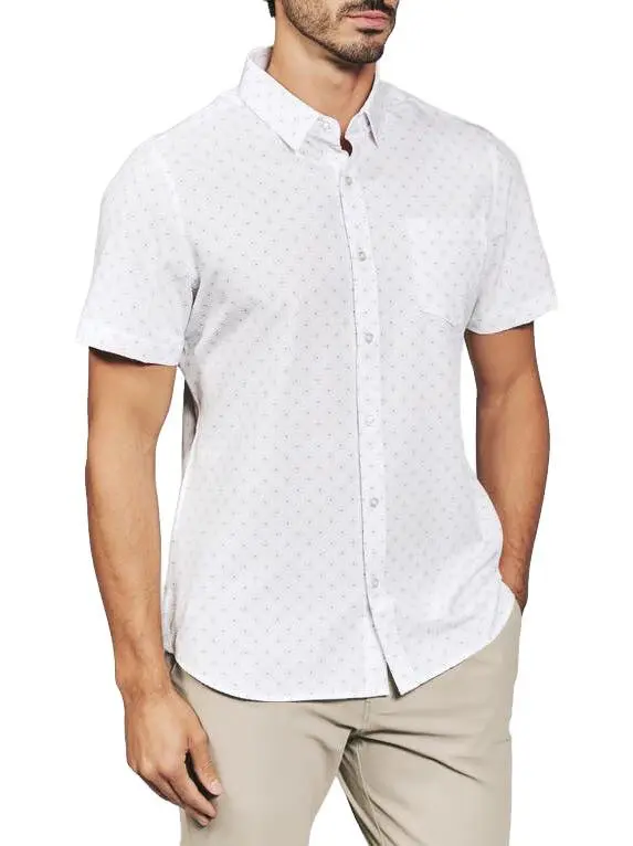 7 Diamonds Kanan Diamond Print Short Sleeve Stretch Seersucker Button-up Shirt - White