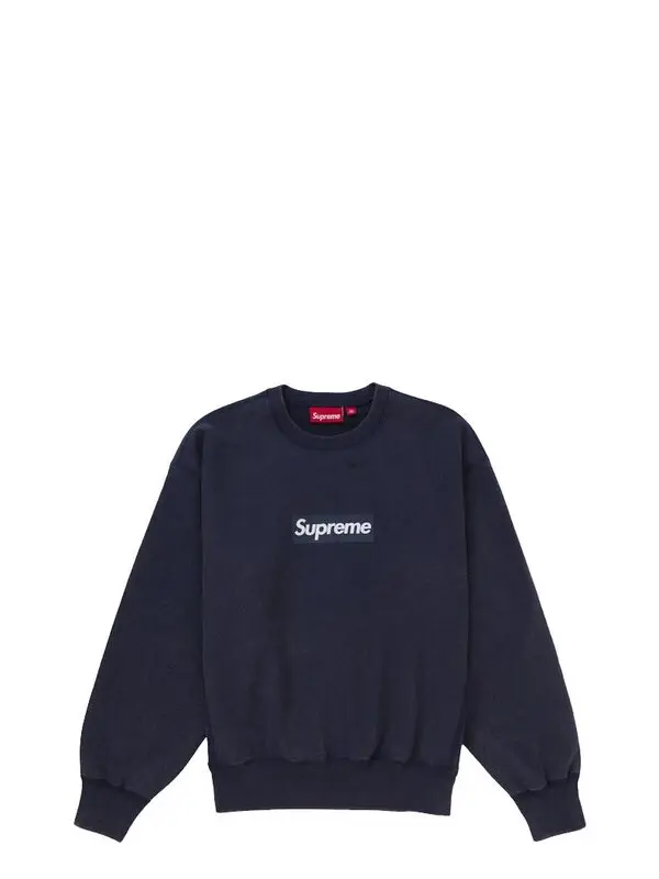 Supreme Washed Box Logo Crewneck Sweatshirt - Navy Blue