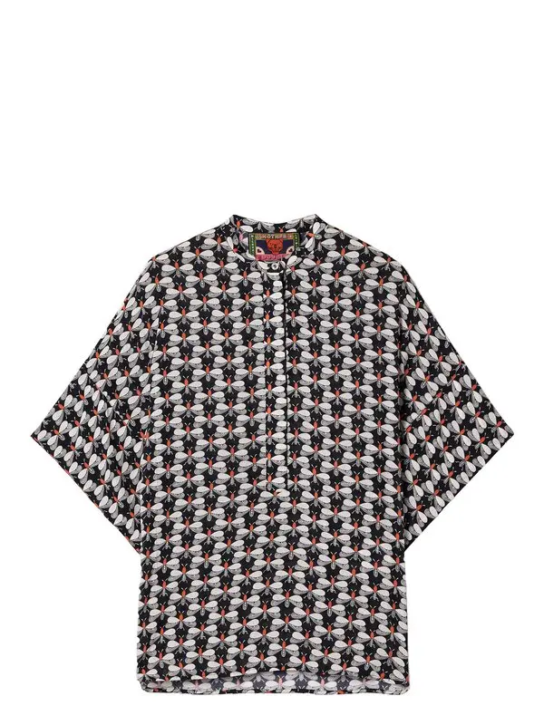 La DoubleJ Mother Estelle Printed Crepe Blouse - Black