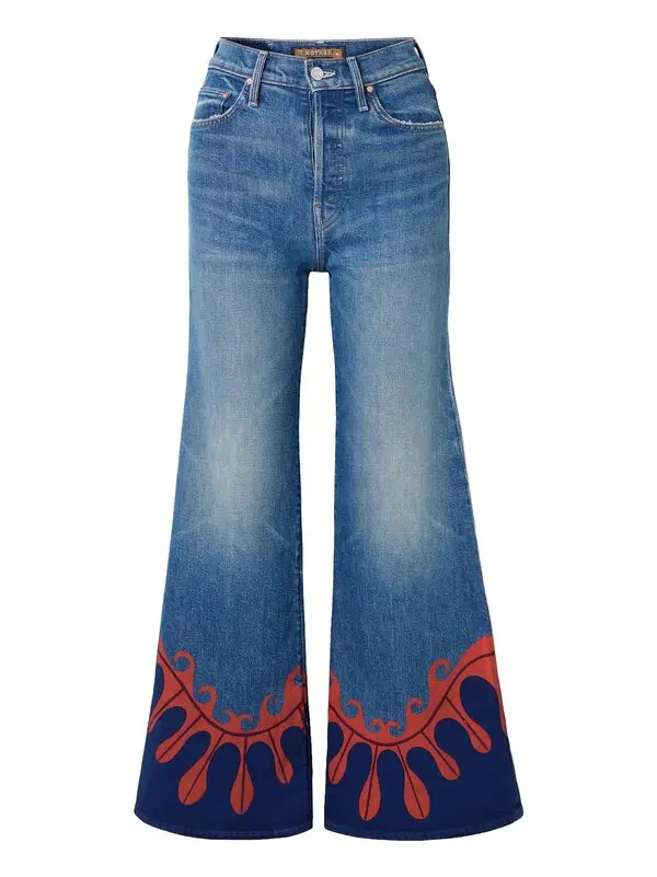 MOTHER La Doublej The Tomcat Roller Printed High-rise Flared Jeans - Blue