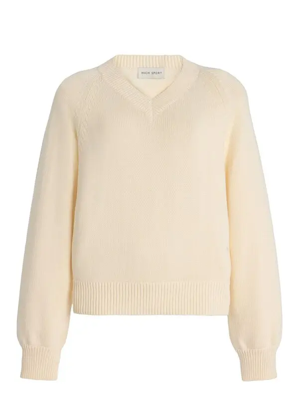 HIGH SPORT Veronica Cotton V-neck Sweater - Ivory